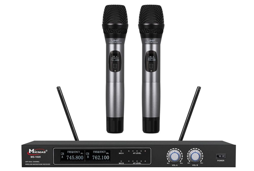Set microfon wireless UHF, receptor plus doua microfoane wireless ...
